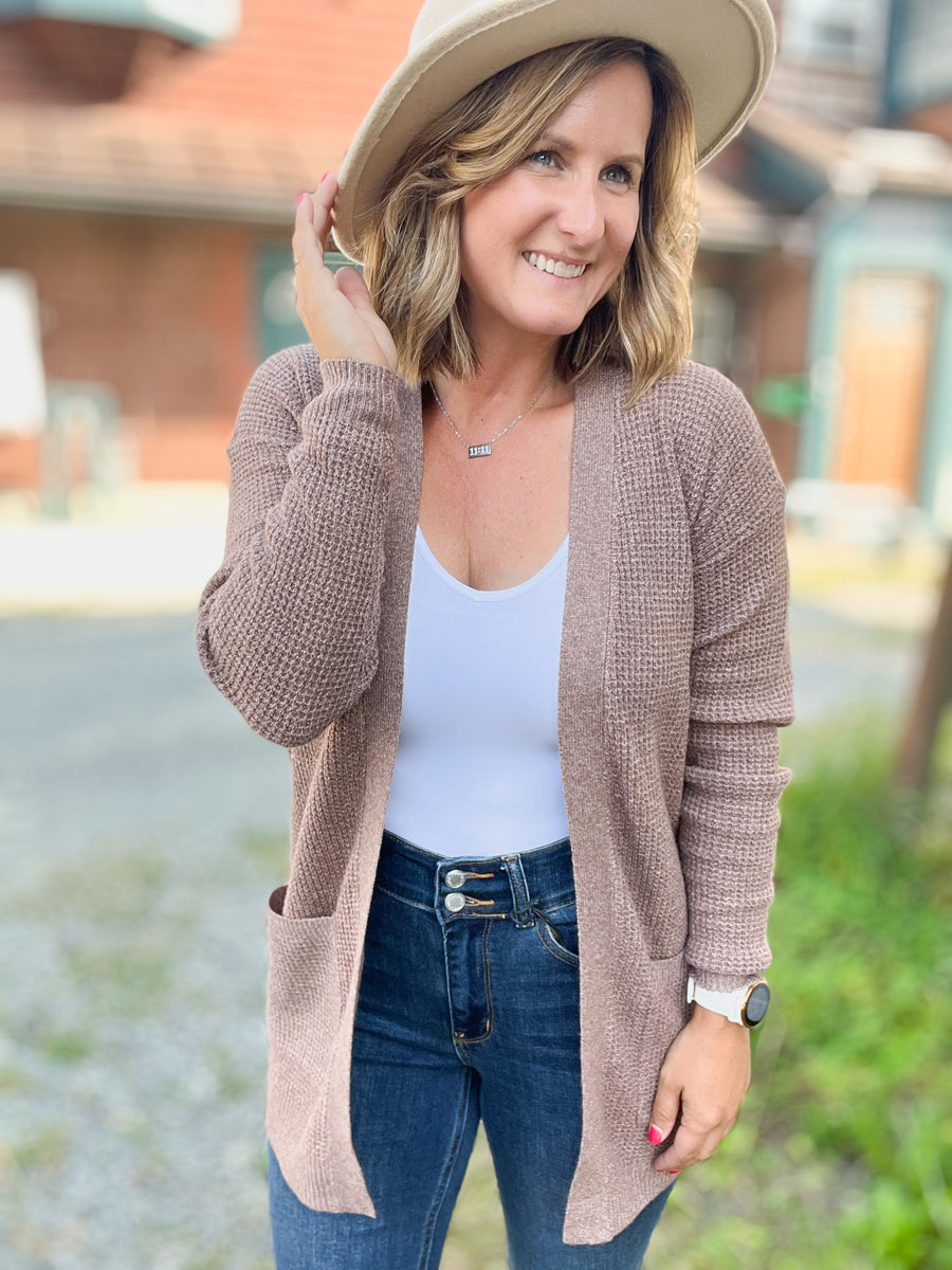 Heathered Mocha Waffle Knit Cardigan – The Simple Soul Boutique